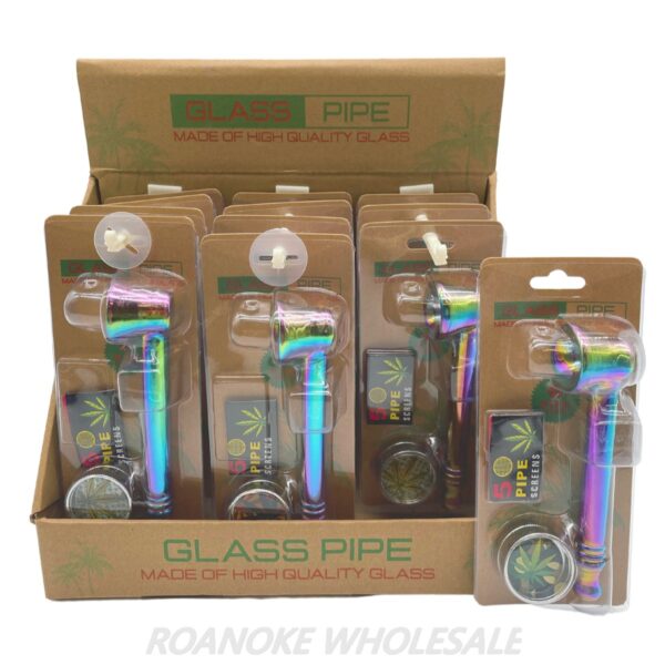 Glass Pipe Kit 5 Screens 12pcs Rainbow Roanoke Wholesale